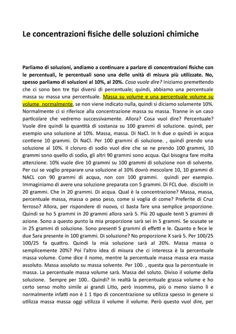 Chimica Analitica Le Concentrazioni Fisiche Delle Soluzioni Chimiche
