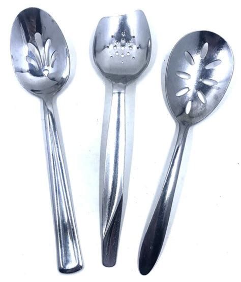 3 Vintage Slotted Serving Spoons Stainless Steel By Ecko And Imperial 9 5