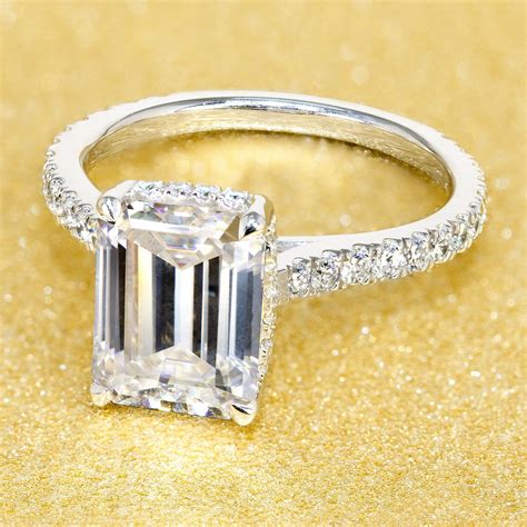 2 5ct Emerald Cut Hidden Halo Engagement Ring Earthena Jewelry
