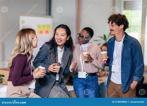 Diverse Colleagues Have Fun At Lunch Break In Office Smiling