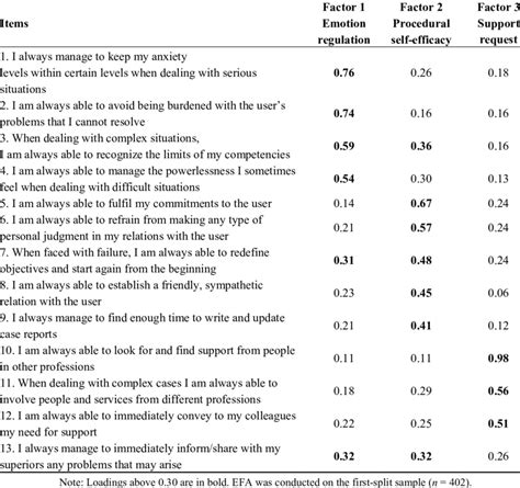 Item Loadings Of Exploratory Factor Analysis Efa Download Table