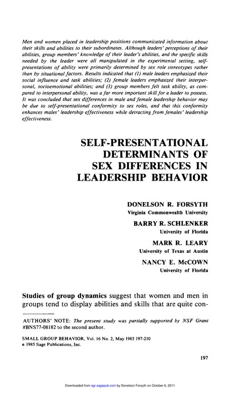 Pdf Self Presentational Determinants Of Sex Differences In Leadership