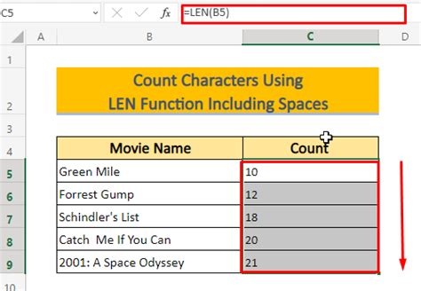 how to count characters in cell including spaces in excel 5 methods
