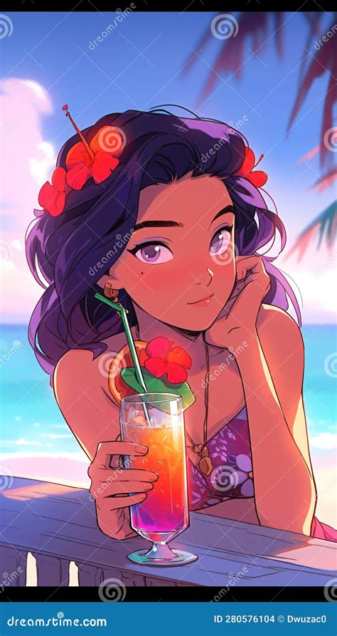 Lofi Girl In Bikini On A Beach Anime Manga Style Illustration Design