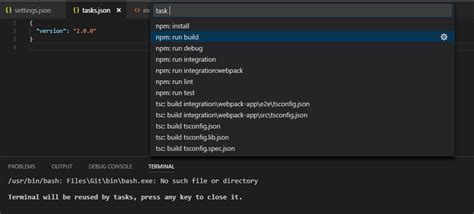 can t run tasks on git bash integrated terminal on windows · issue