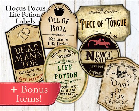 Realistic Hocus Pocus Life Potion Ingredient Lables Printable Etsy
