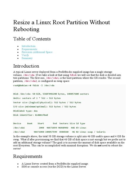 resize a linux root partition without rebooting pdf file system
