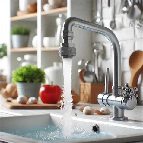 Premium Photo Water Flows From The Tap Into The Sink Over Kitchen
