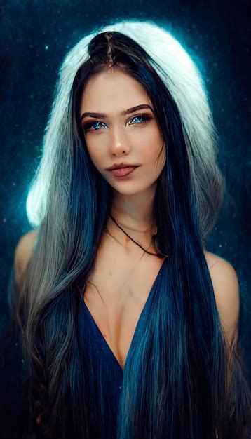 Premium Ai Image Woman With Long Black Hair And Blue Eyes Generative Ai
