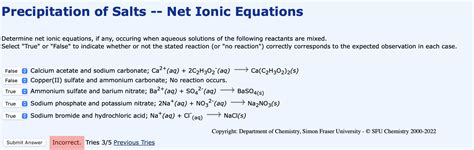 Solved Precipitation Of Salts Net Ionic Equations