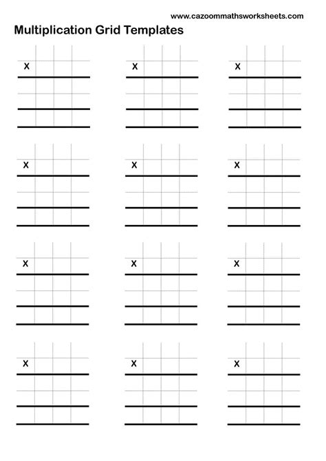 long multiplication column method grids math worksheets