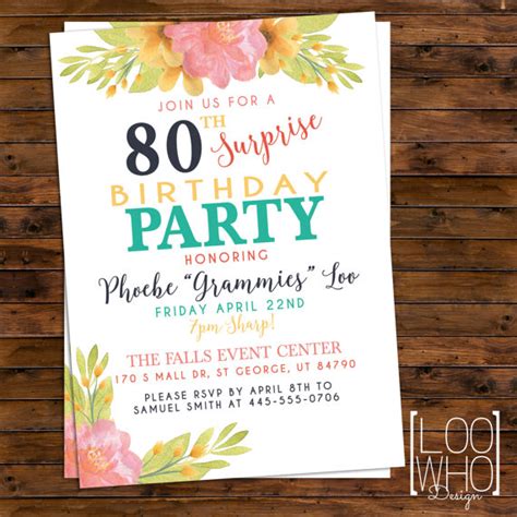 Surprise Birthday Invitation Printable 80th By Loowhodesign Surprise