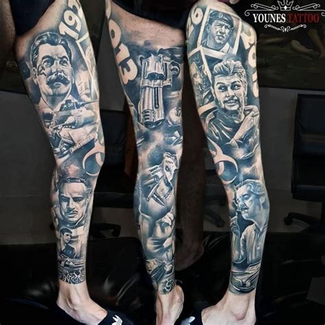 Amazing Full Leg Sleeve Portraits Tattoo Done By The Skilled