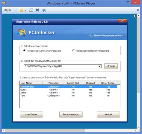 forgot windows password of virtual machine running in vmware player