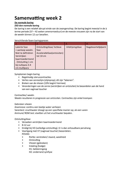 Samenvatting Week 2 Ovv 1 Samenvatting Week 2 De Normale Baring Zso