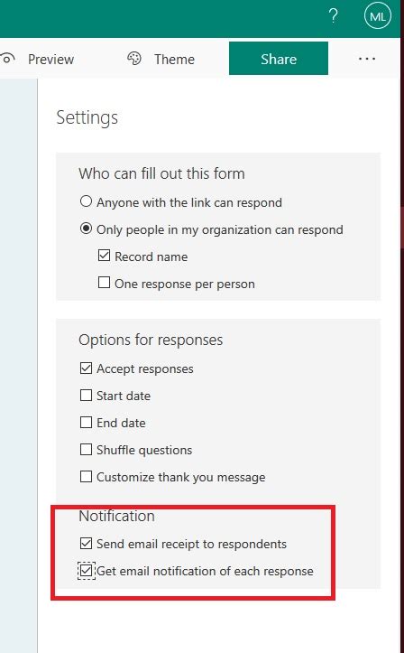 microsoft forms issue with group email notification and accessing