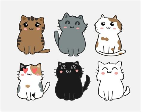 Premium Vector Cute Cats Cartoon Set Vector