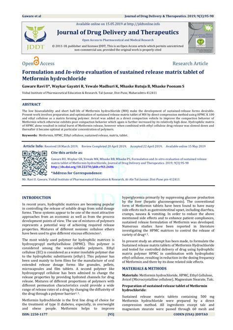 pdf formulation and in vitro evaluation of sustained release matrix