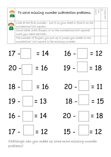 missing number calculations and subtraction as difference teaching