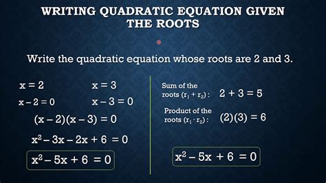 Writing Quadratic Equations Given The Roots Youtube