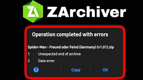 zarchiver fix operation completed with errors problem solve youtube