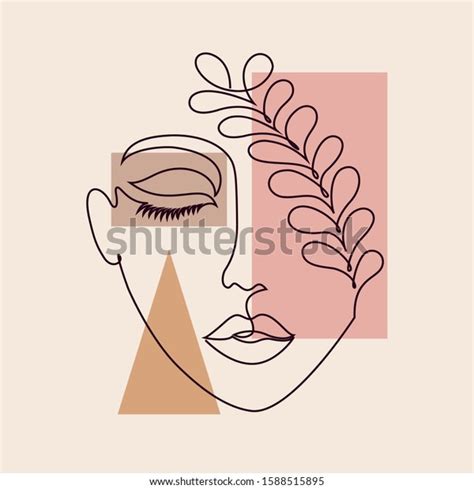 Abstract Poster Minimal Woman Face Line Stok Vektör Telifsiz 1588515895