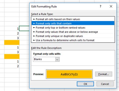 microsoft excel highlight empty cells to flag missing