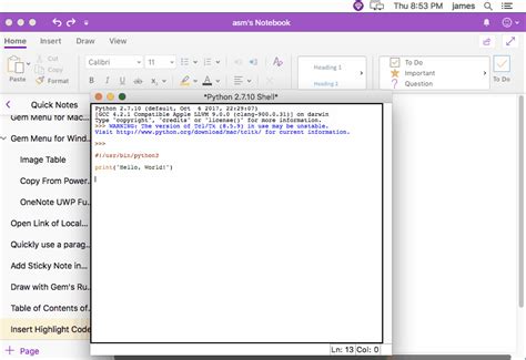 mac insert syntax highlighted program code in onenote for