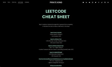 leetcode cheat sheet — pirate king
