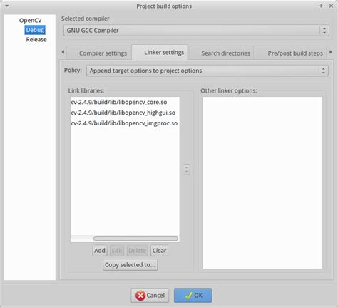 configure code blocks to use opencv in linux environments