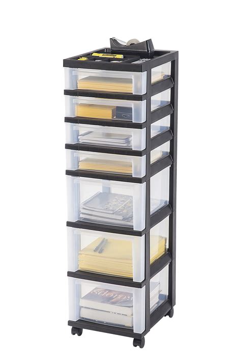 Iris Usa 7 Drawer Plastic Storage Cart With Organizer Top Black