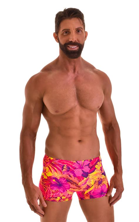 Mens Square Cut Seamless Swim Trunks In Tahitian Sunset