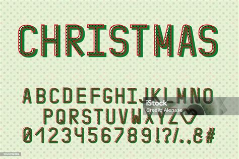 Desain Retro Alfabet Gaya Warna Natal Huruf Bahasa Inggris Angka Tanda