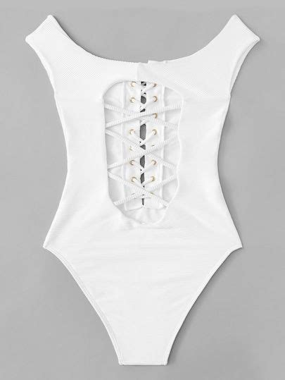 Lace Up Criss Cross Cut Out Ribbed One Piece Swimsuit Trendy