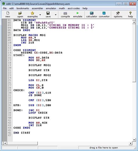 an assembly program that converts lowercase to uppercase computer