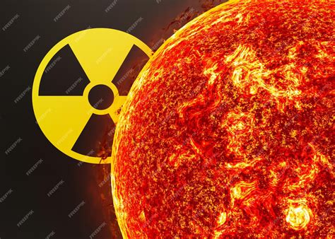核エネルギー放射性円形の黄色のシンボルと黒の背景に核爆発電離原子放射線放射性警告警告危険放射能核脅威 3 D レンダリング プレミアム写真
