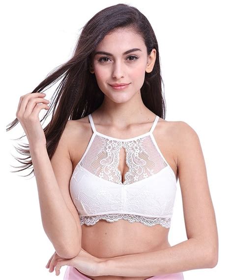 Women High Neck Floral Lace Bralette Unpadded Breathable Halter Bra Top
