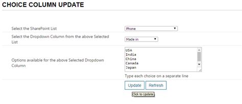 how to get all the sharepoint choice columns to update