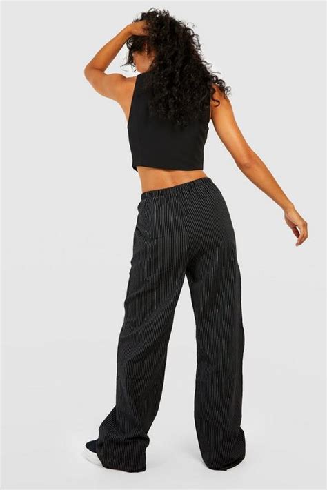 Trousers Drawcord Striped Wide Leg Trousers Boohoo