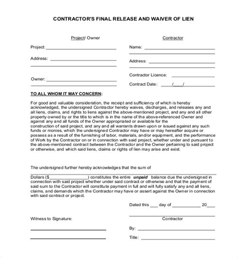 release of lien for contractors legally binding real estate forms book