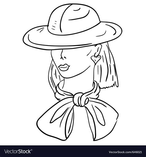 Hand Drawn Fashion Model Womans Face A Hat Vector Image