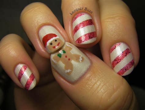 Winter Holiday Challenge Gingerbread Man And Candy Canes Holiday Nail