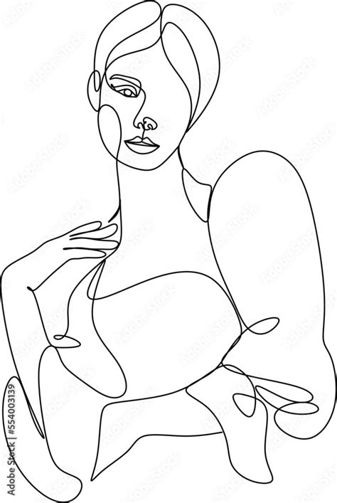 Abstract Girl Face Continuous One Line Drawing Minimalism Design