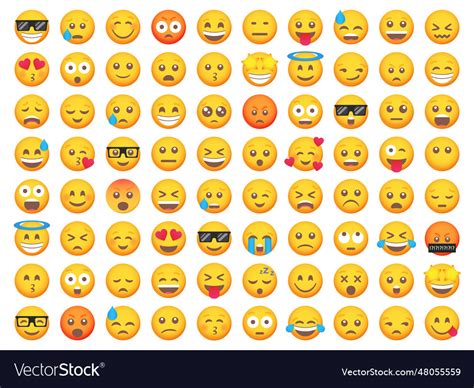 Big Set Of Emoticon Smile Icons Cartoon Emoji Set Vector Image