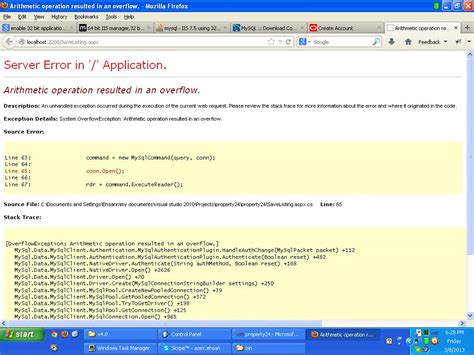 c arithmetic operation resulted in an overflow mysql db connection