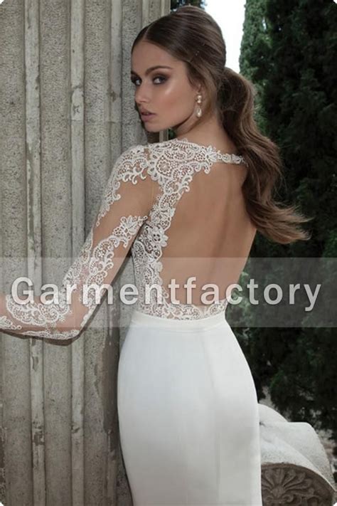 Sexy Berta Bridal Backless Wedding Dresses Mermaid Sheer Lace Top Open