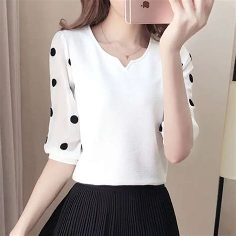 Women Spring Summer Style Chiffon Blouses Shirts Casual Half Sleeve