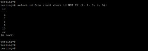 postgresql not in how not in condition works in postgresql