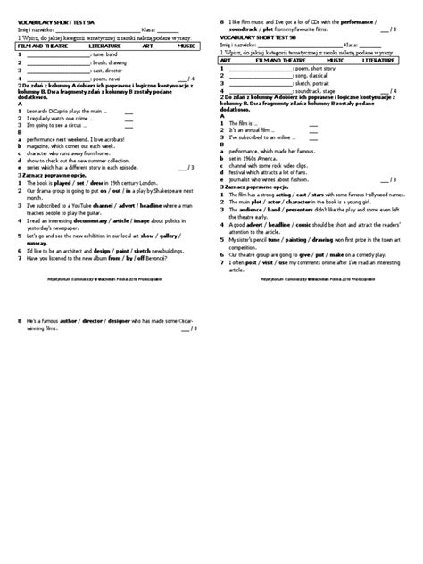 Vocab Short Test Unit 9aand9b Pdf Entertainment