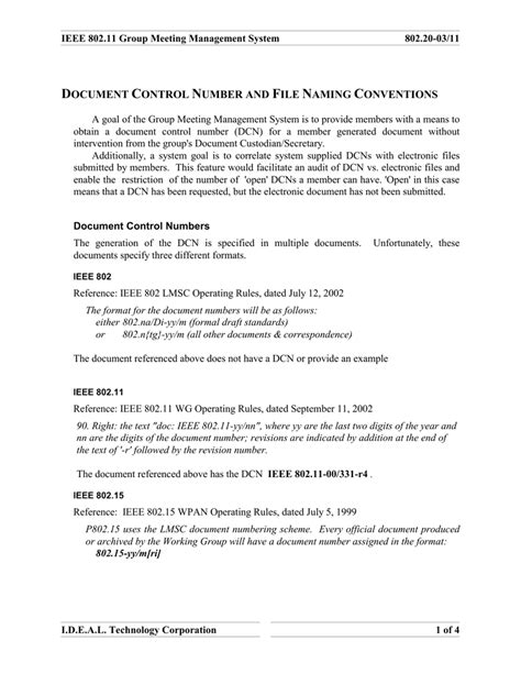 document control number and file naming conventions